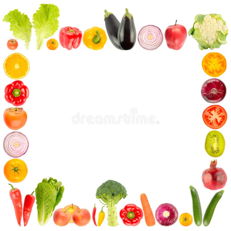 Square Frame Ripe Fresh Vegetables and Fruits Isolated on White. Copy ...