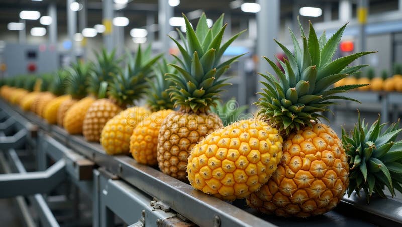 Ripe Golden Pineapples on Conveyor Belt in Processing Plant Stock ...