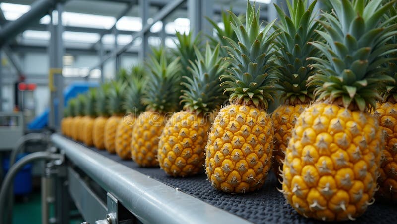 Ripe Golden Pineapples on Conveyor Belt in Processing Plant Stock ...