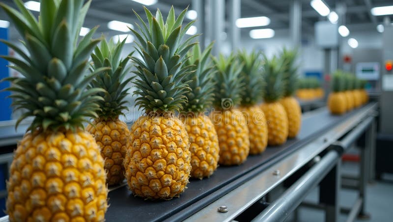 Ripe Golden Pineapples on Conveyor Belt in Processing Plant Stock ...