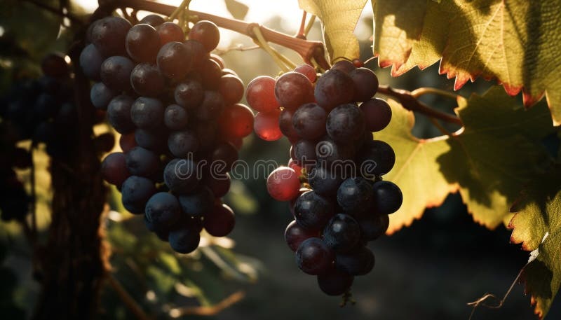 Ripe Grape Bunches on Vineyard Branches in Vibrant Autumn Colors ...