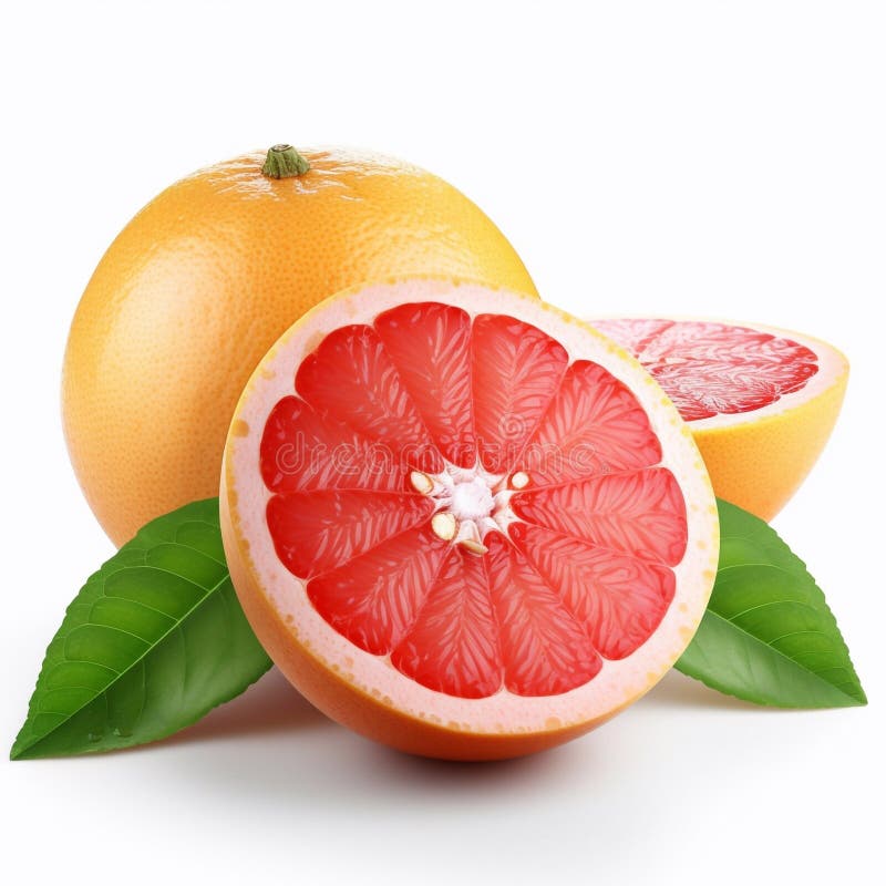 Ripe Grapefruit with Green Leaves Isolated on White Background. AI ...