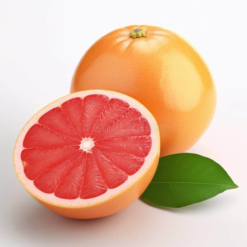 Ripe Grapefruit with Green Leaves Isolated on White Background. AI ...
