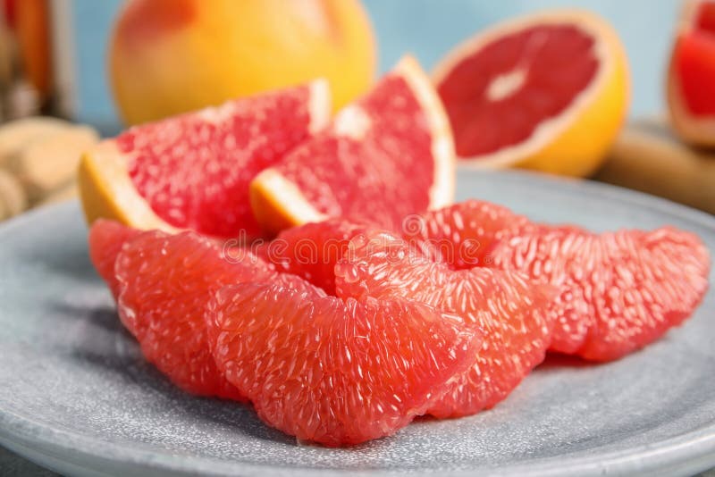 Ripe Grapefruit on Plate, Closeup. Stock Image - Image of bitter, ripe ...