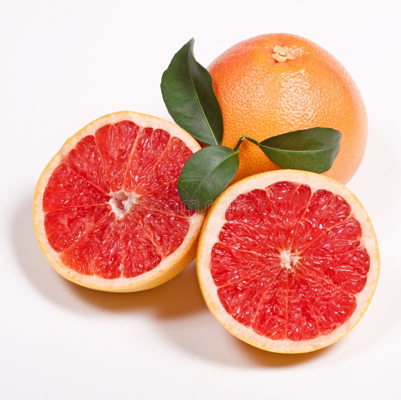 Ripe Grapefruit Whith Green Leaf Stock Image - Image of white, branch ...
