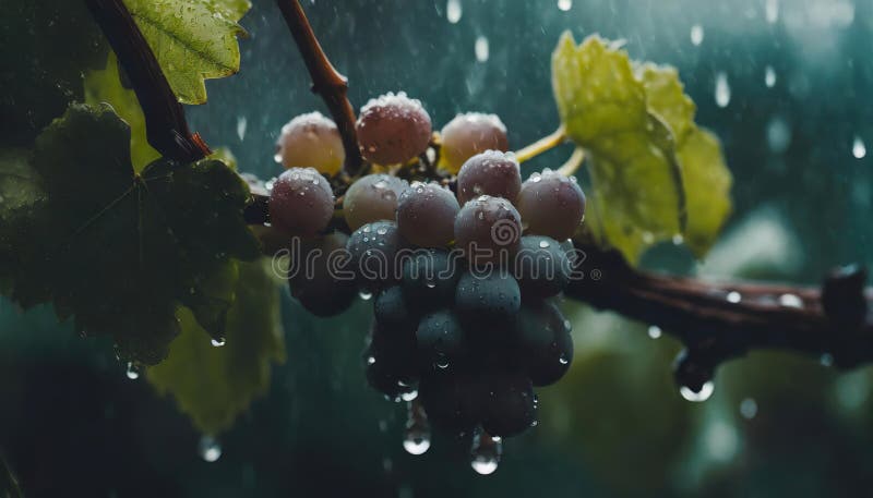 Ripe Grapes in Vineyard on Rain Stock Illustration - Illustration of ...