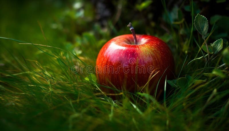 Ripe Green Apple on Grass, a Fresh Taste of Summer Generated by AI ...