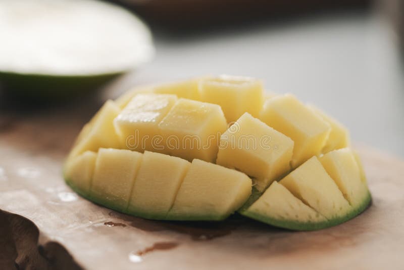 Ripe Green Mango Sliced on Olive Wood Board Stock Image - Image of ...