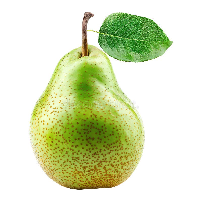 Ripe Green Pear with Vibrant Leaf and Stem Stock Photo - Illustration ...