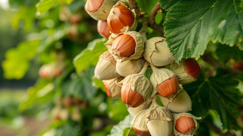 Ripe Hazelnuts on Branches of Hazelnut Tree Stock Illustration ...