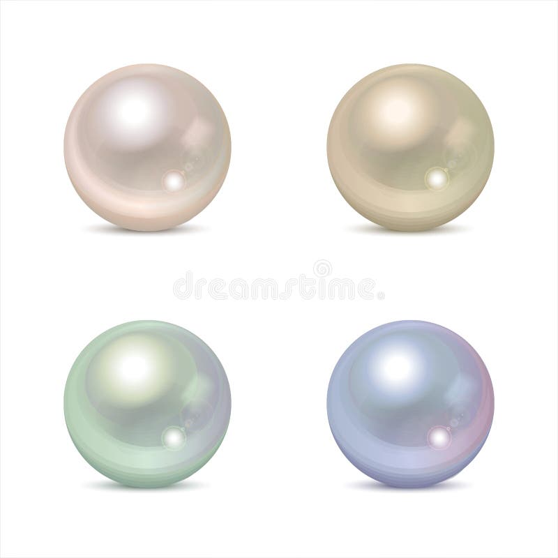 Set of Four Vector Iridescent Realistic Pearls of Different Color Stock ...