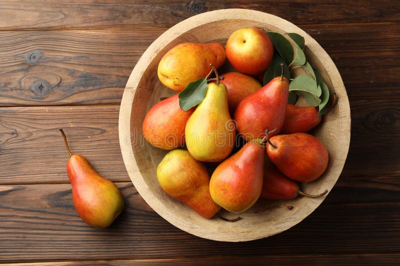 Ripe Juicy Pears on Wooden Table, Top View Stock Photo - Image of ...