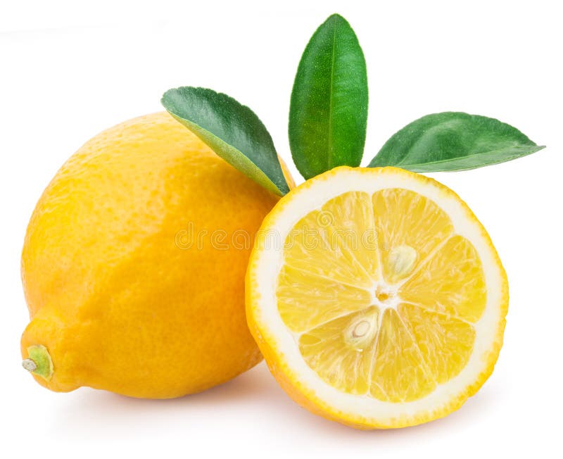 Ripe Lemon Fruit and Sliced with Leaves Isolated on White Background ...