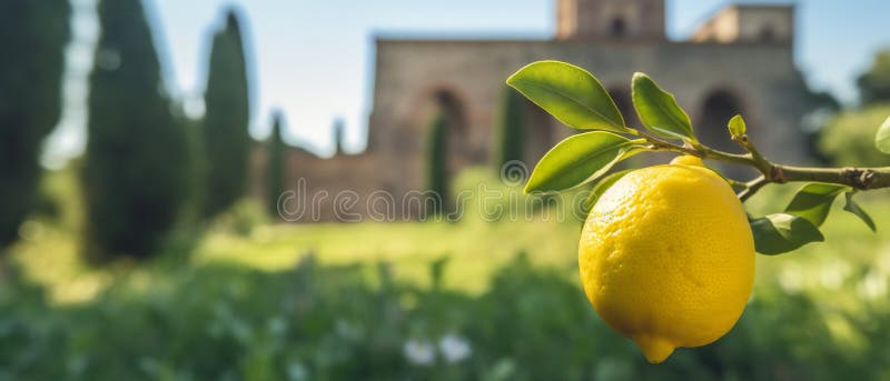 Ripe Lemon in the Garden Near the Castle Stock Illustration ...