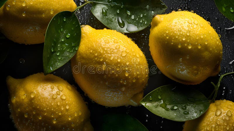 Ripe Lemons with Drops of Water, Banner, Generative AI Stock ...