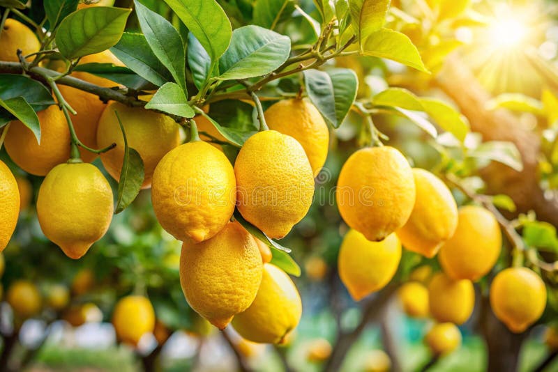 Ripe Lemons Hanging on a Lemon Tree Stock Illustration - Illustration ...