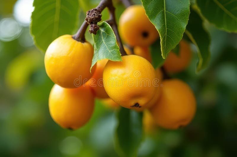 Ripe Loquat Fruit on a Tree in a Sunlit Orchard Stock Illustration ...