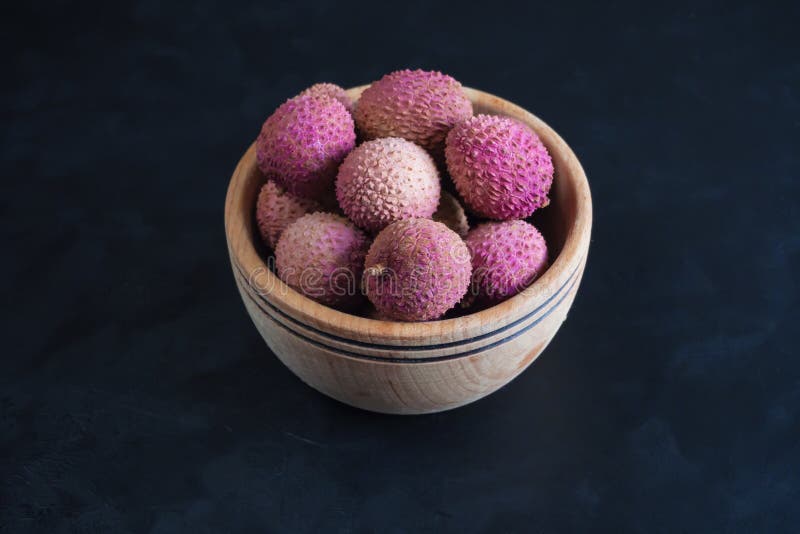 Ripe Lychees on a Black Table. Top View. Stock Image - Image of black ...