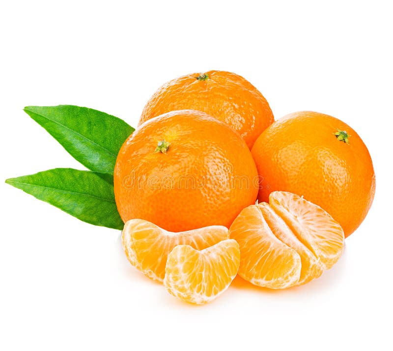 Ripe Mandarin with Leaves Close-up on a White Background. Stock Image ...