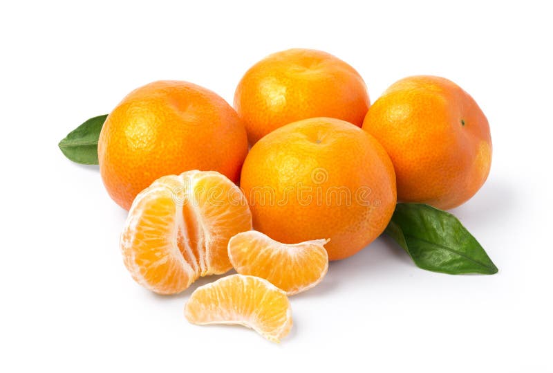 Ripe Mandarin with Leaves Close-up on a White Background. Stock Image ...