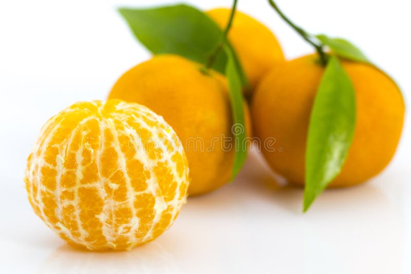 Ripe Mandarines with Leaves Close-up on a White Stock Photo - Image of ...