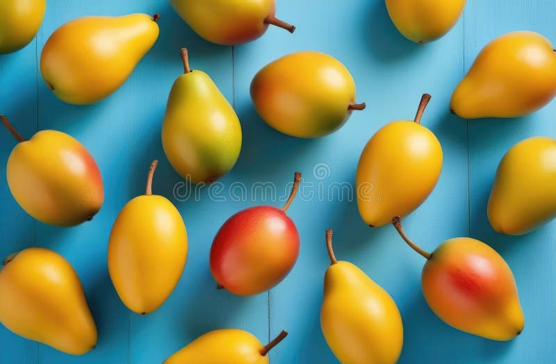 Ripe Mango on a Blue Wooden Background. View from Above. Stock Image ...
