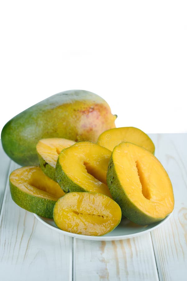 Ripe Mango on the Board Chopped Slices Stock Photo - Image of fruit ...