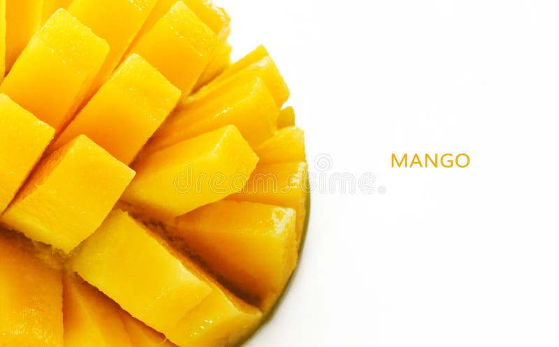 Ripe Mango Cut into Cubes, Macro, White Background Stock Photo - Image ...