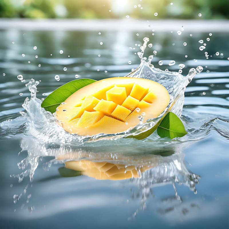 Ripe Mango Cut into a Grid Pattern in Water Splash, Ai Generated. Stock ...