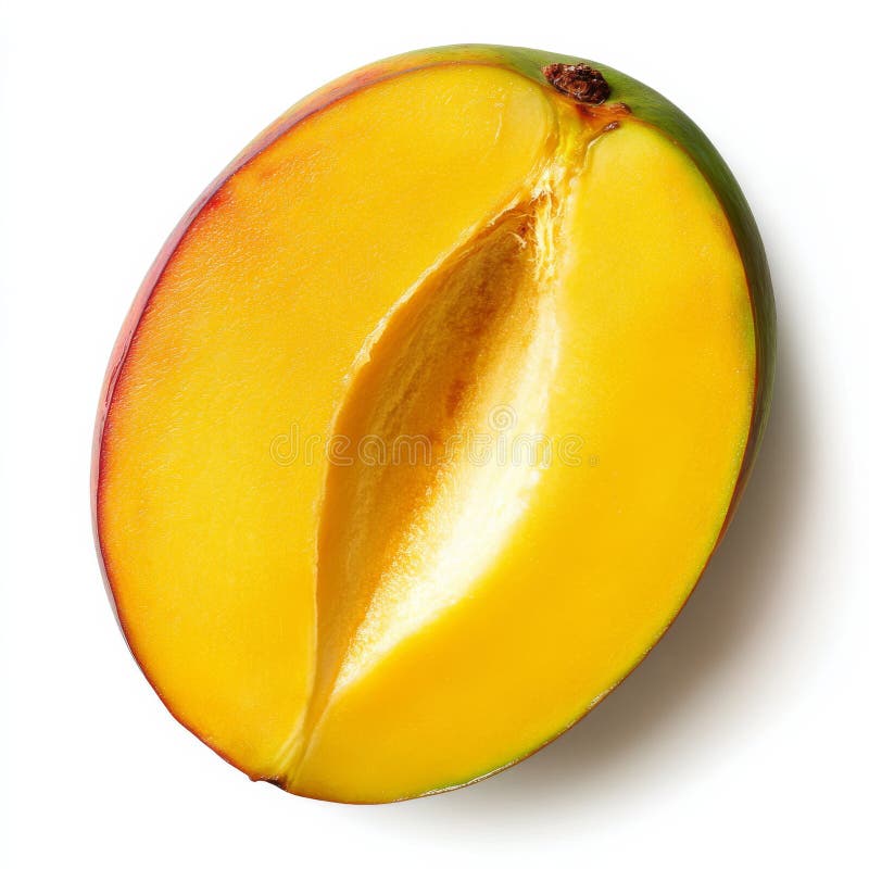 A Ripe Mango Half with Visible Seed, Isolated on a White Background ...