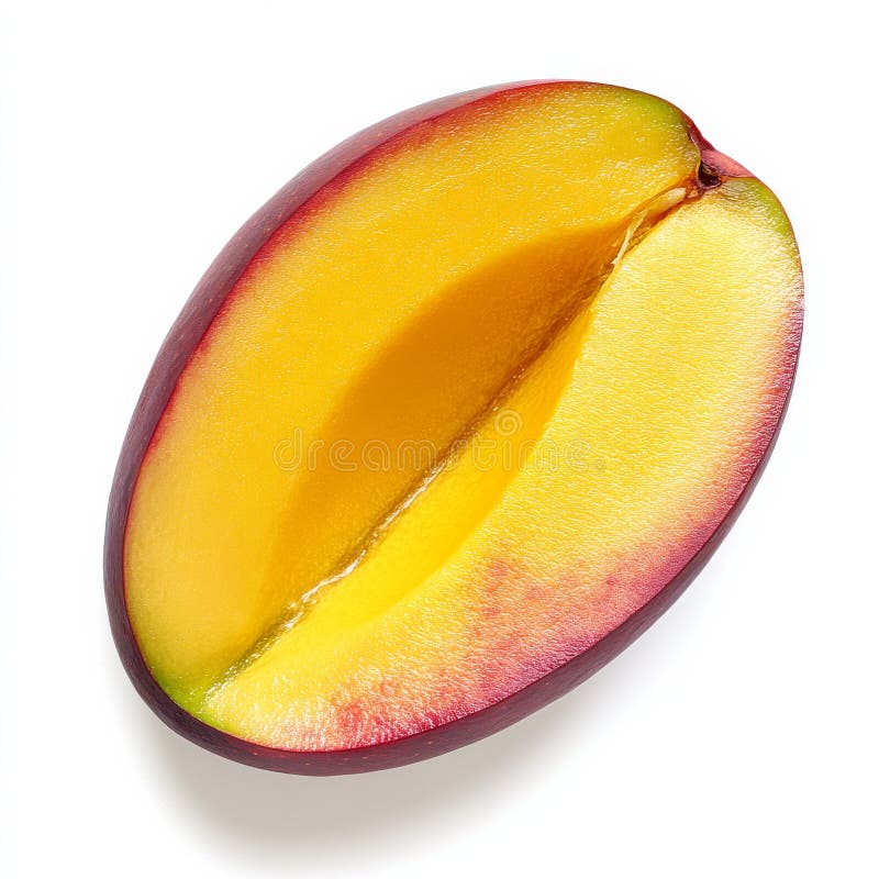 A Ripe Mango Half with Visible Seed, Isolated on a White Background ...