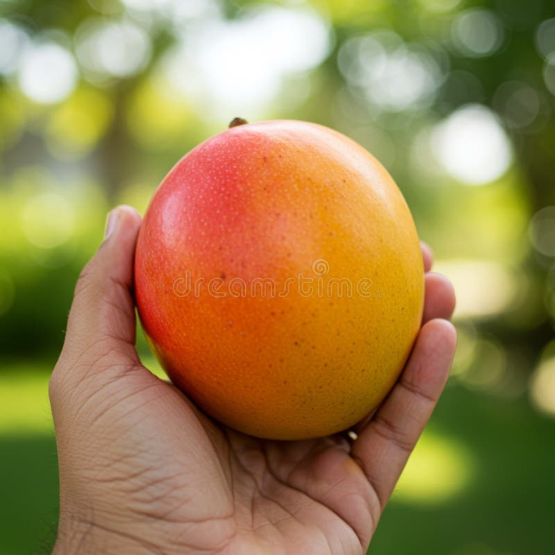 Ripe Mango Held in Hand Outdoors Stock Photo - Image of healthy ...
