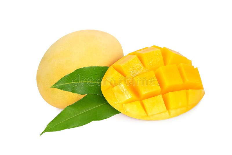 Ripe Mango with Leaf Isolated on White Background Stock Photo - Image ...