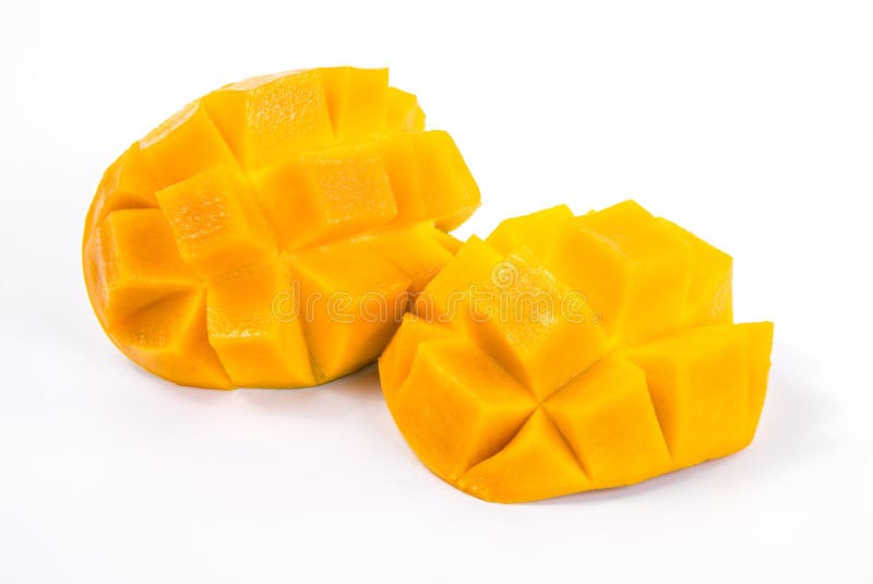 Ripe Mango Sliced Diced on White Background. Sliced Fresh Mango. Ripe ... Ripe Mango Sliced Diced on White Background. Sliced Fresh Mango. Ripe ...