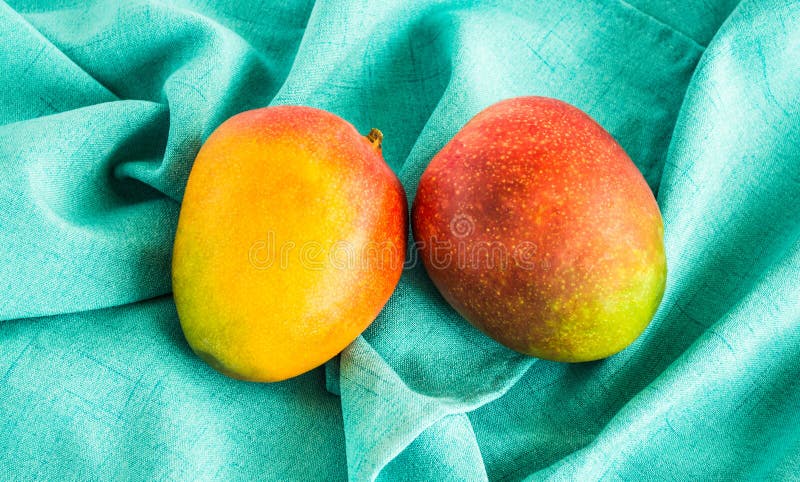 Ripe Mangoes on a Green Cloth Viewed from Above Stock Image - Image of ...