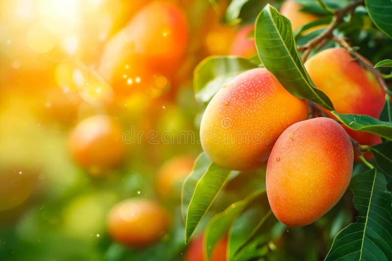 Ripe Mangoes on the Tree in the Sun. Generative AI Stock Photo - Image ...