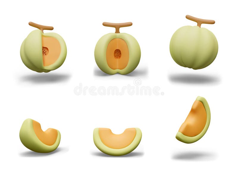 Ripe Melon with Cut Off Slice. Set of Realistic Objects, Front and Side ...