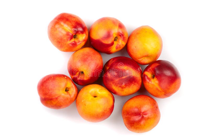 Ripe Nectarine with Leaves Isolated on White Background. Top View Stock ...