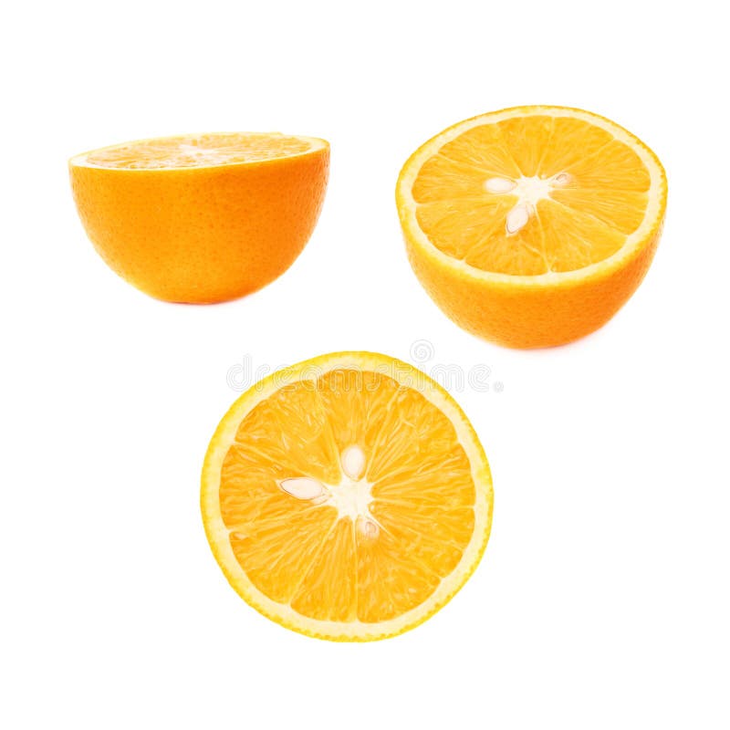 Ripe Orange Cut in Half Isolated Over the White Stock Photo - Image of ...