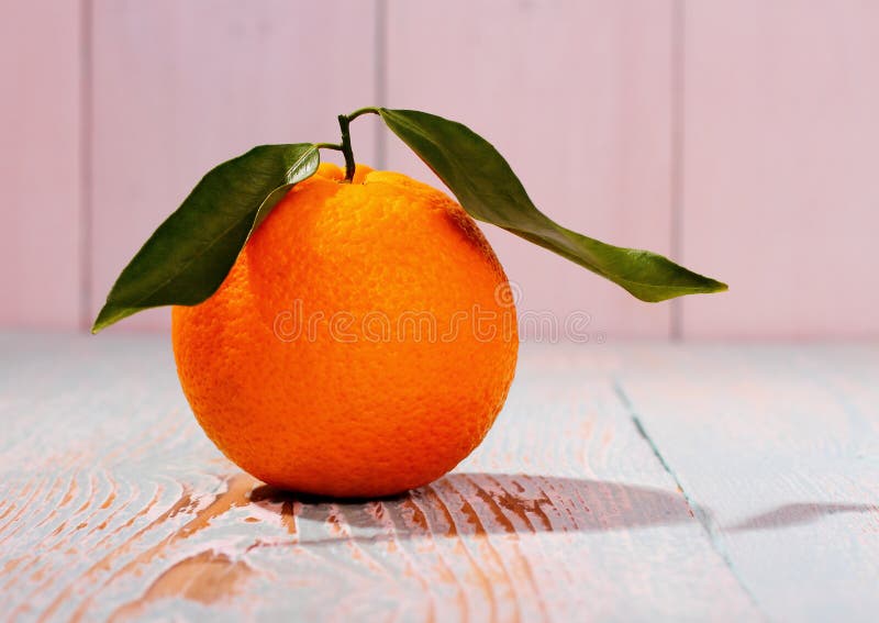 Ripe Orange Fruit with Leaf on Wooden Board Stock Image - Image of ...