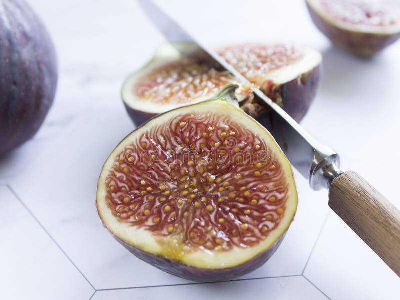 Ripe Figs with a Knife on a Marble Table Stock Photo - Image of ripe ...