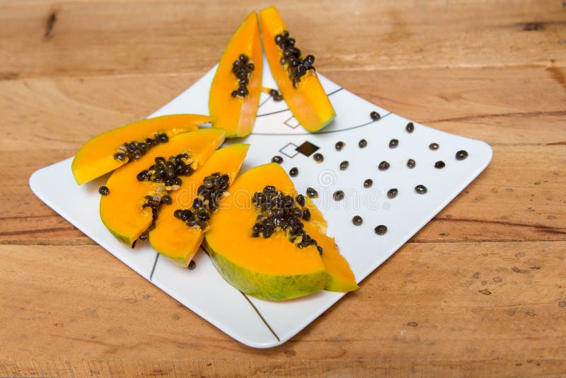 Ripe Papaya Sliced on Plate Stock Photo - Image of texture, tasty: 76153302