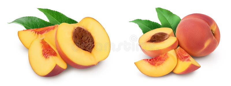 Ripe Peach Fruit Half with Slices Isolated on White Background with ...