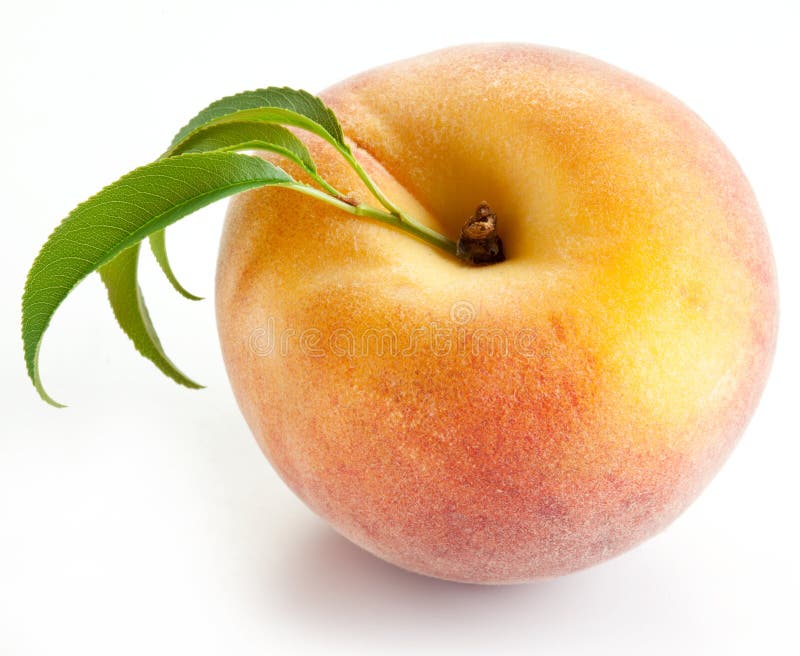 Ripe peach with a leaf. stock photo. Image of vitamins - 19520720