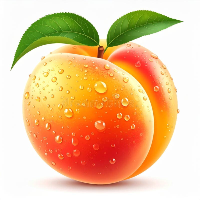 Ripe Peach with Water Drops on White Background Stock Illustration ...