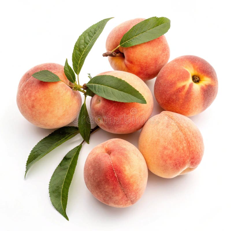 Ripe Peaches with Leaves Isolated on White Background Stock ...