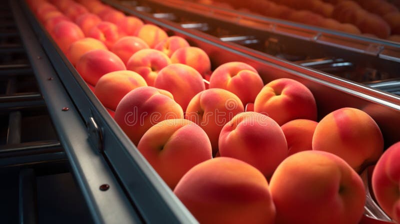 Ripe Peaches on Processing Line. Generative Ai Stock Illustration ...