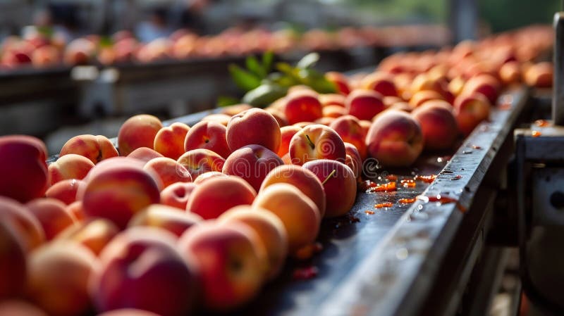 Ripe Peaches on Processing Line. Generative Ai Stock Illustration ...