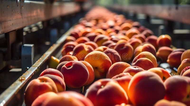 Ripe Peaches on Processing Line. Generative Ai Stock Illustration ...