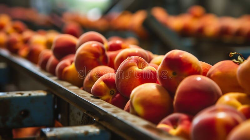 Ripe Peaches on Processing Line. Generative Ai Stock Illustration ...